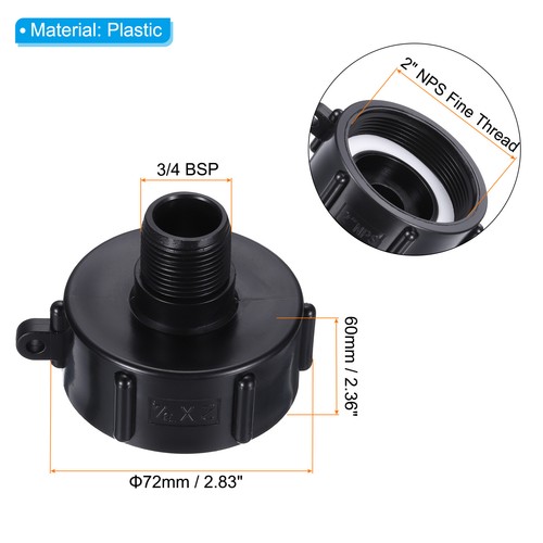 IBC Tote Adapter 2" NPS Fine Thread x 3/4" Male 275-330 G Drain Plug ...