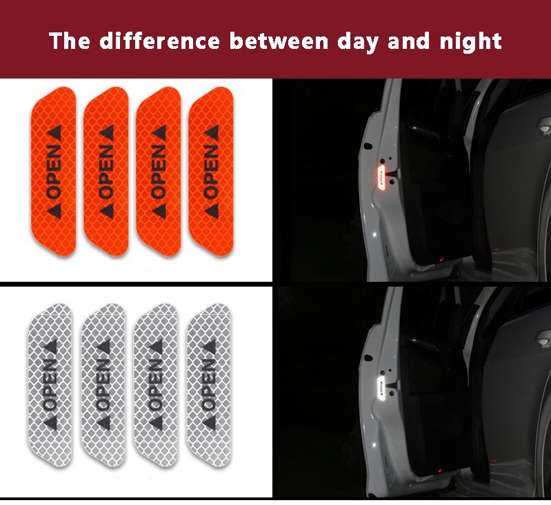 4 pcs Safety Reflective Tape Open Sign Warning Mark Car Door Sticker ...