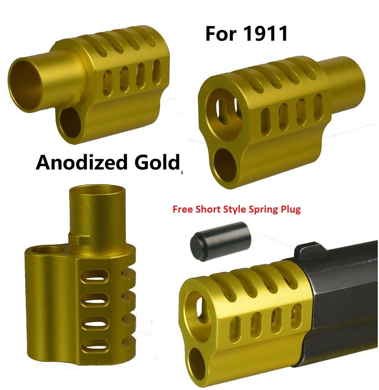1911 .45 ACP Muzzle Brake Compensator, A Style, Anodized Gold, Free ...