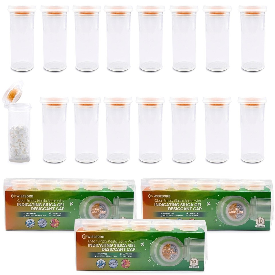 8 Dram Empty Pill Bottles with Indicating Desiccant Caps Pharmacy Vial ...