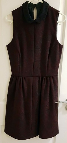 Oasis Dark Red Billing Embroidered Preppy Ponte Dress Peter Pan Collar ...