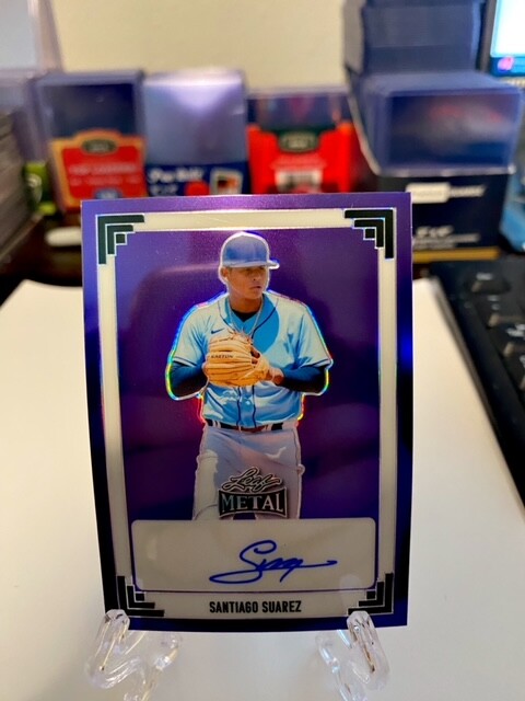 Santiago Suarez 2024 Leaf Metal Baseball Purple Holo Auto /15 RC Rays ...