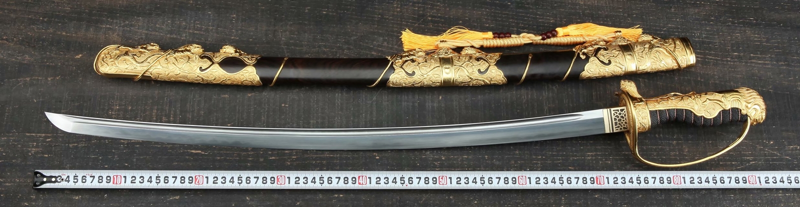 Gold-plated Saber Nine lion Chinese Clay Tempered Folded Steel ...