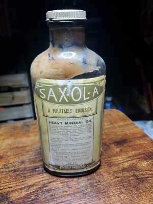 Vintage Sax-OL-A Heavy Mineral Oil. Apothecary Collectible 75% Full ...