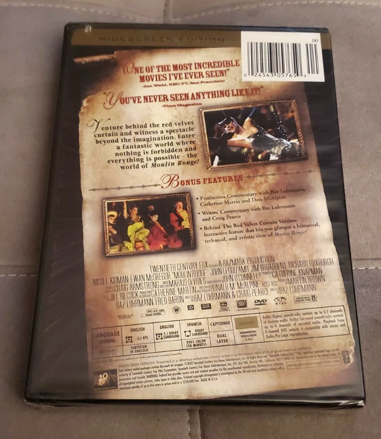 *New/Sealed* Moulin Rouge! (DVD, 2001, Widescreen) Nicole Kidman Ewan ...
