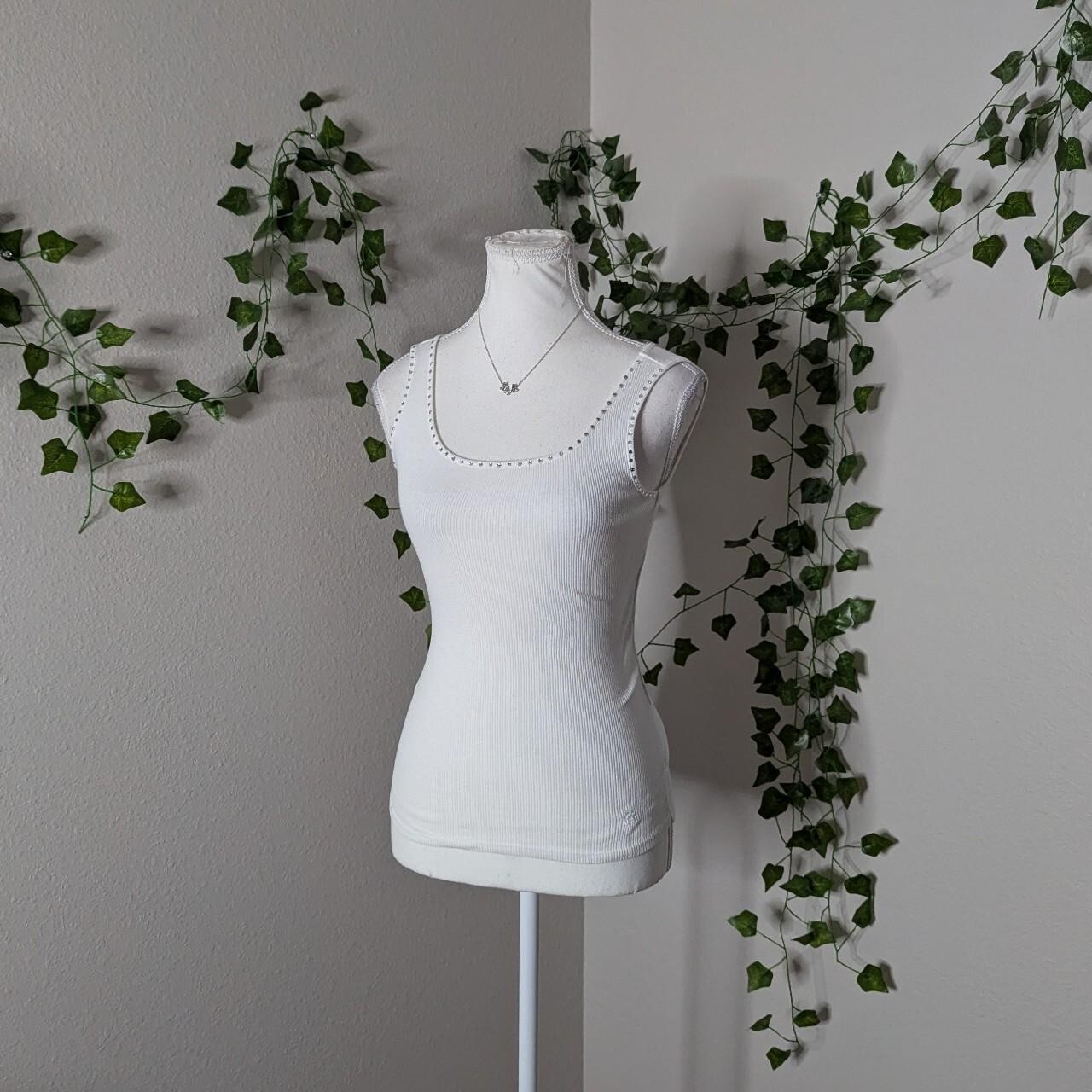 mcbling embellished white ribbed blank tank top - vin… - Gem