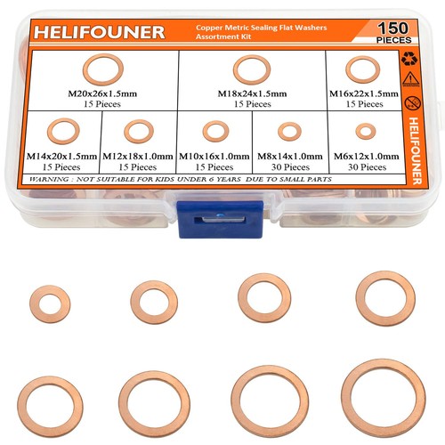 Copper Washers, 150PCS 8 Sizes Copper Metric Sealing Washers Flat ...
