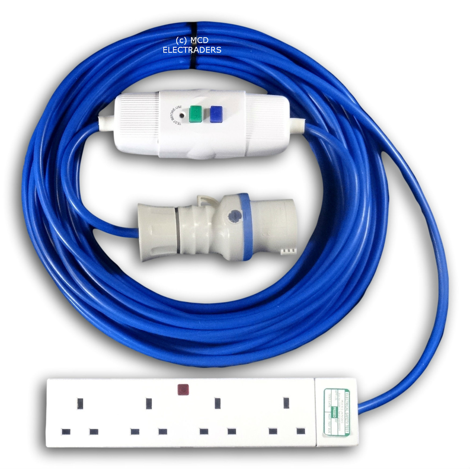 1m Blue Caravan Hook Up / Extension lead 1.5mm 16A Plug, RCD & 4G ...