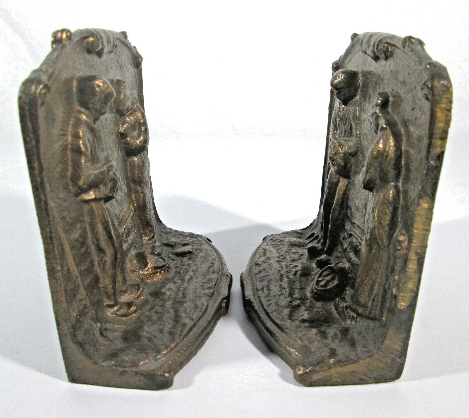 Pair The Angelus Cast Metal Bookends Peasant Couple Praying over ...