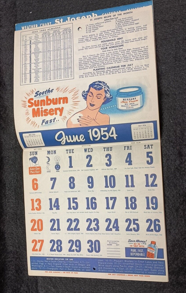 ADVERTISING ST. JOSEPH CALENDAR FERRANTE PHARMACIES 1954 CLIFTON ...