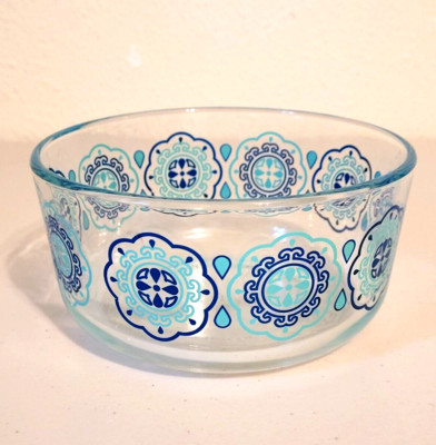 Vintage Pyrex Glass Blue Turquois Pinwheel Flower Design Bowl 6" | eBay