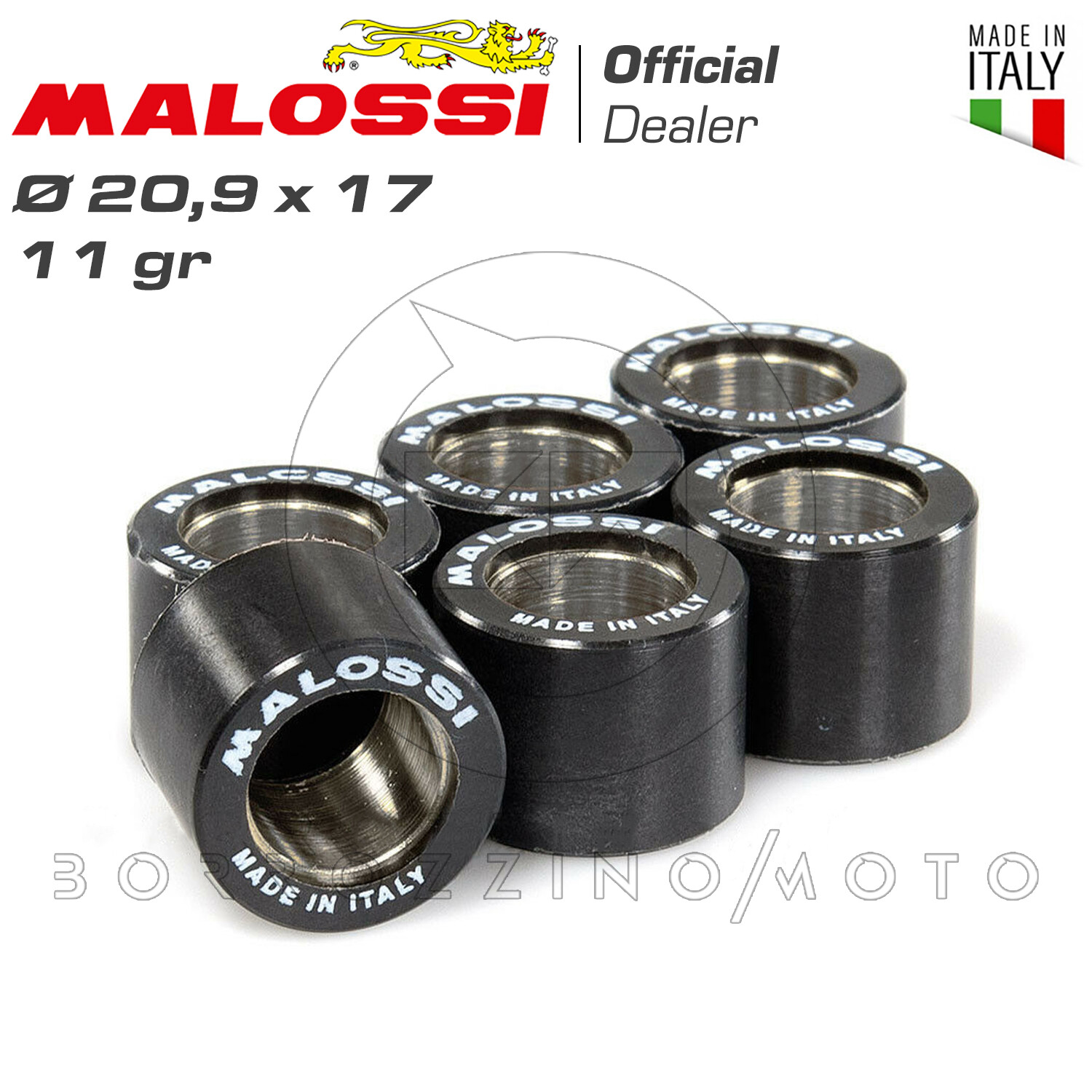 MALOSSI KIT 6 RULLI Ø 20,9X17 GR. 11 VARIATORE ORIGINALE MALAGUTI ...