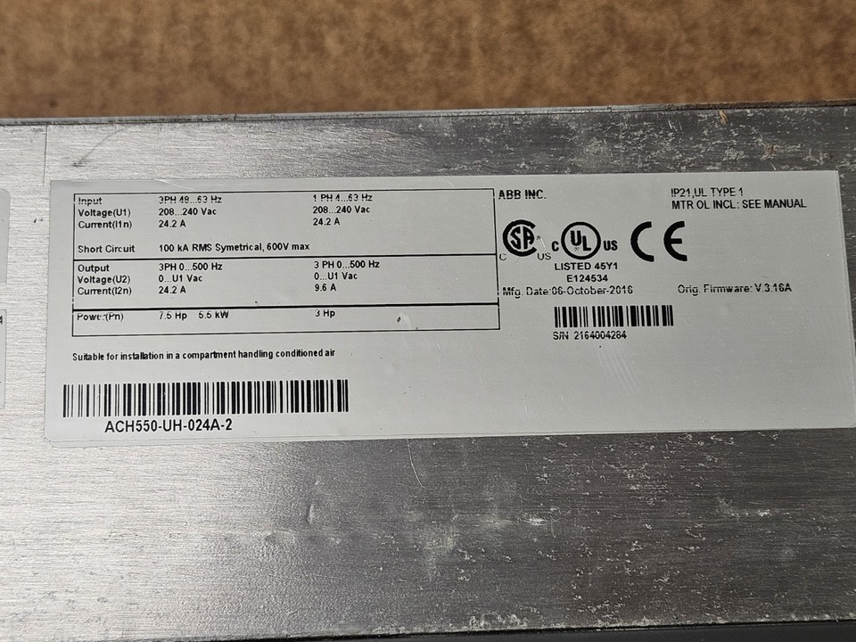 ABB ACH550 AC Drive ACH550-UH-024A-2 7.5HP and Keypad | eBay