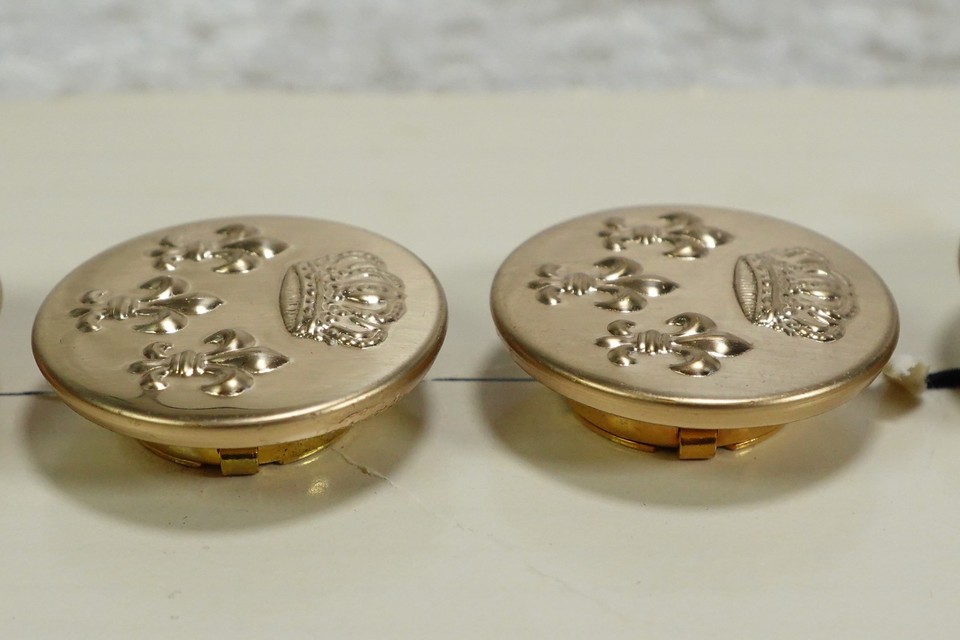 Vtg NONY Gold-Finish Snap-Open Button Covers Crown & Fleur-de-Lis 5 ...