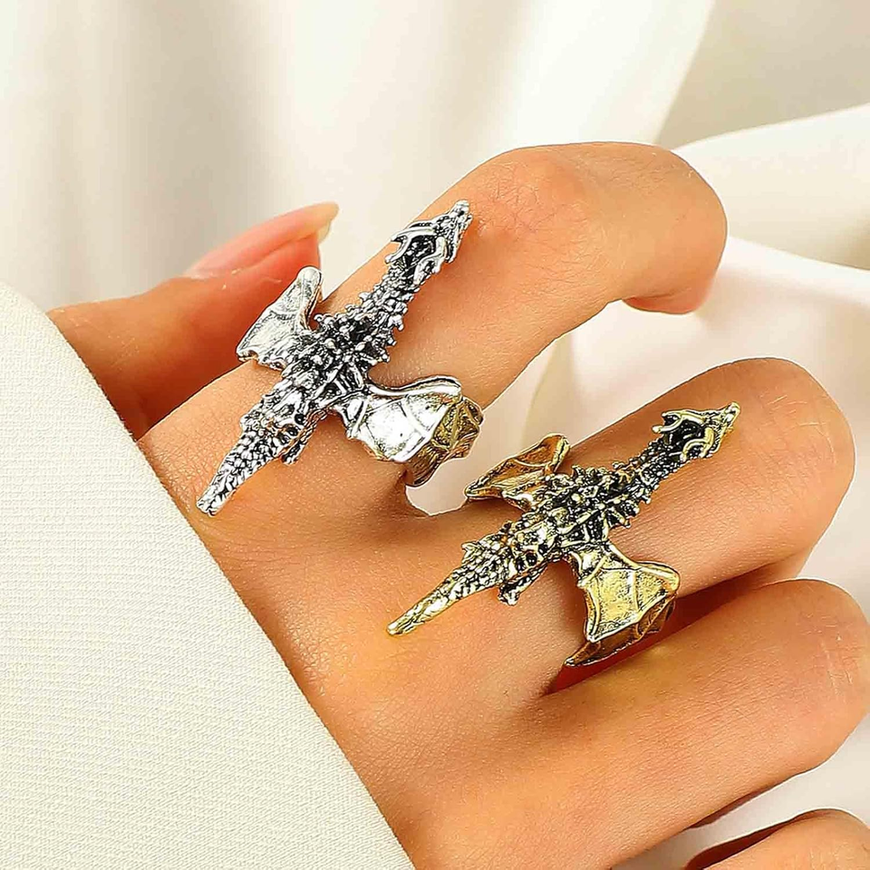 Punk Flying Dragon Ring Halloween Dragon Ring Gold Dragon Finger Ring ...