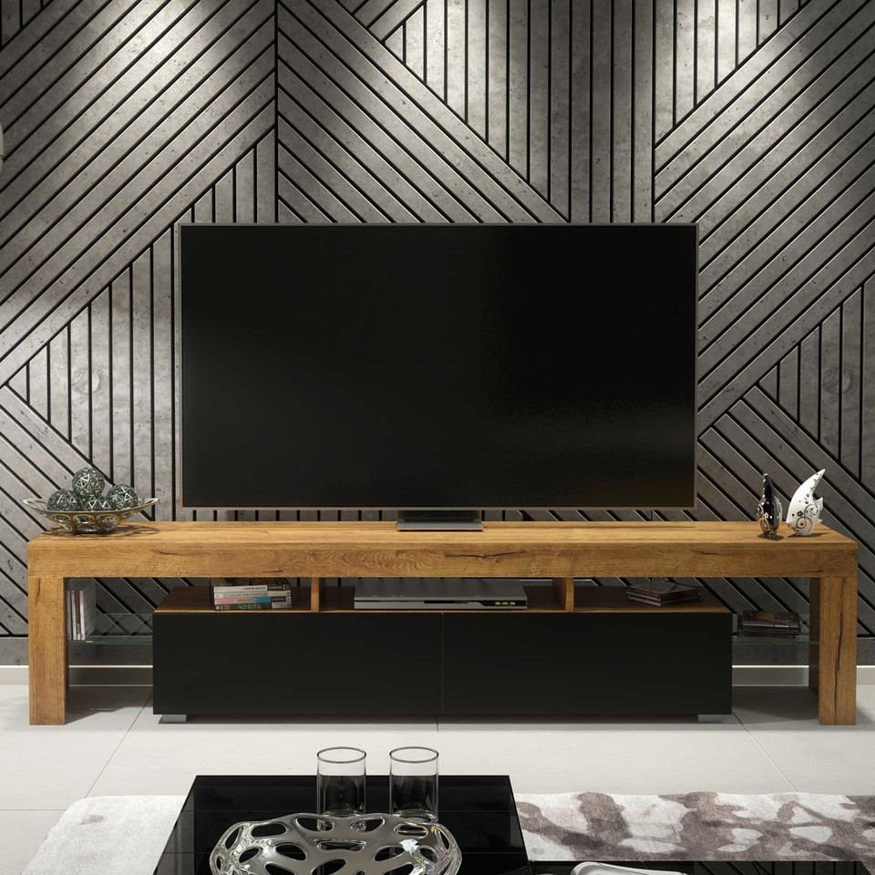 TV Unit TV Stand Cabinet Sideboard Oak Black Media Storage Display ...
