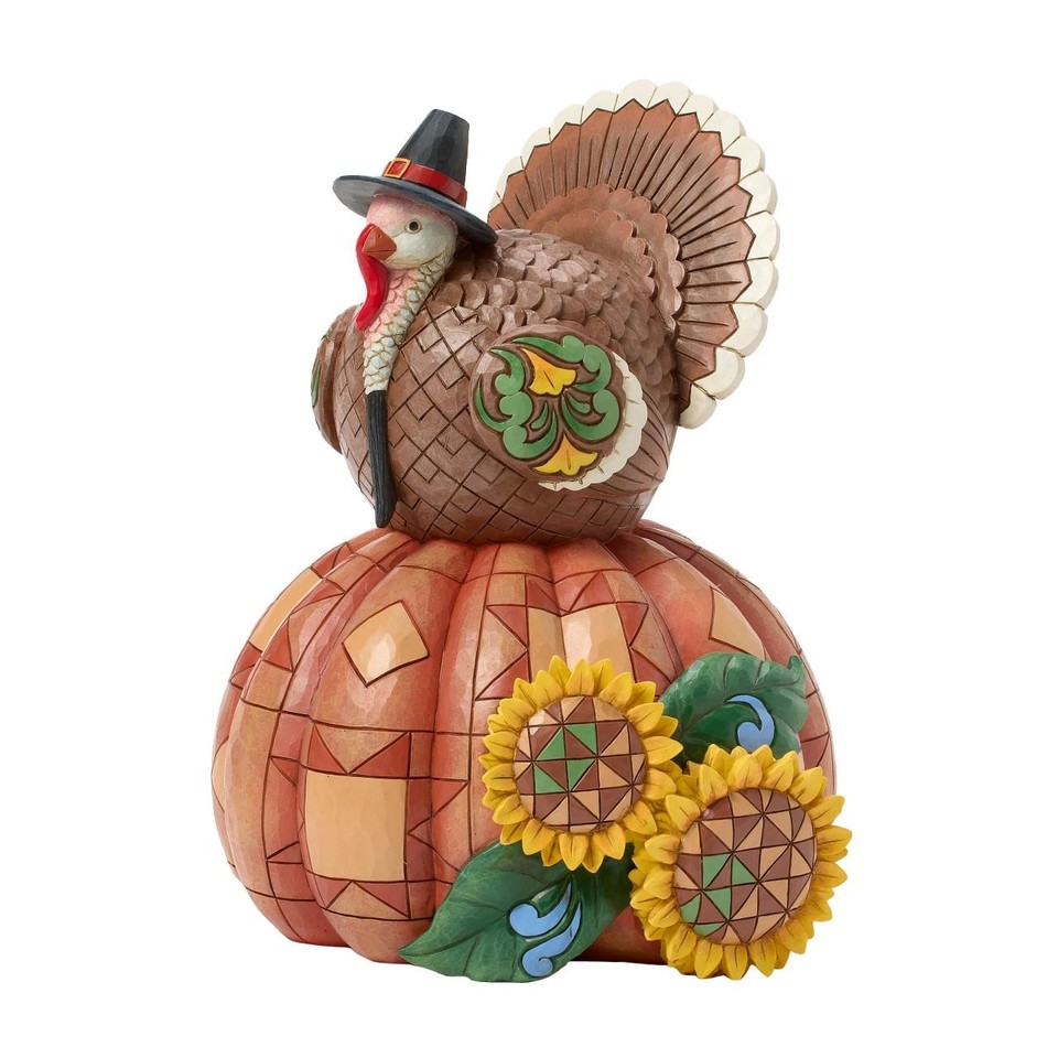 Jim Shore Heartwood Creek Turkey On Pumpkin and Sunflowers Figurine ...