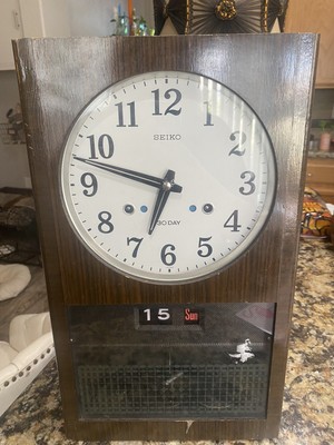 Vintage Retro Seiko 30 Day Japan Modern Wall Clock Time Date Chime ...