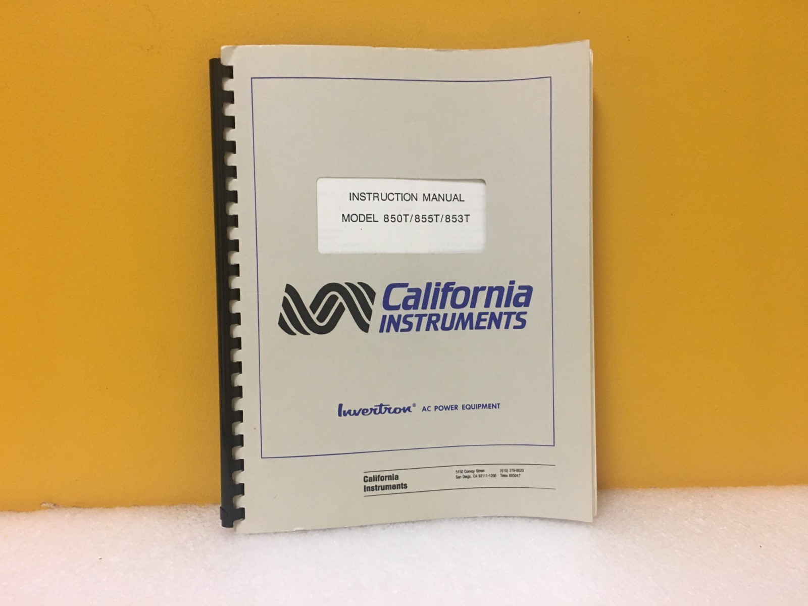 California Instruments 4855-960 Model 850T / 855T / 853T Instruction ...