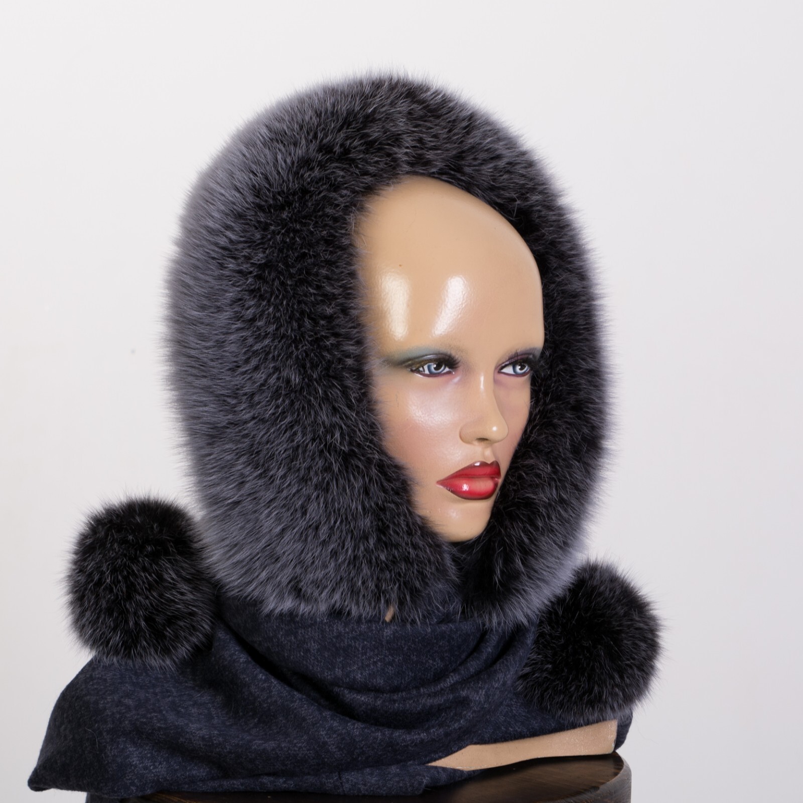 Fur Hood Women's Winter Warm Luxury Real Fur Arctic Fox Head Scarf Fur ...