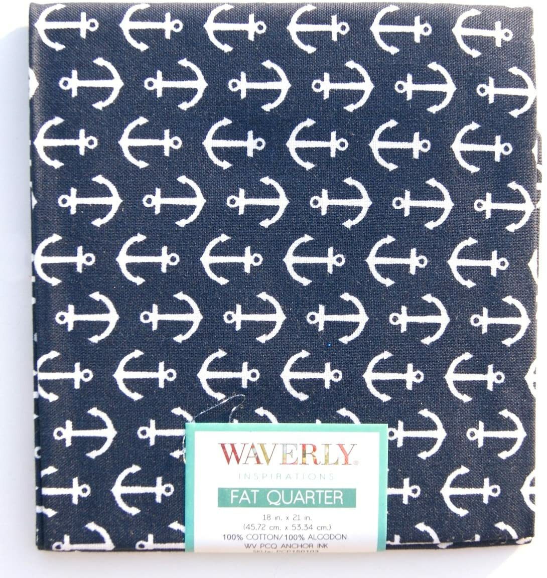 Waverly Fat Quarter Navy Blue And White Anchor Pattern Fabric Ocean Sea ...