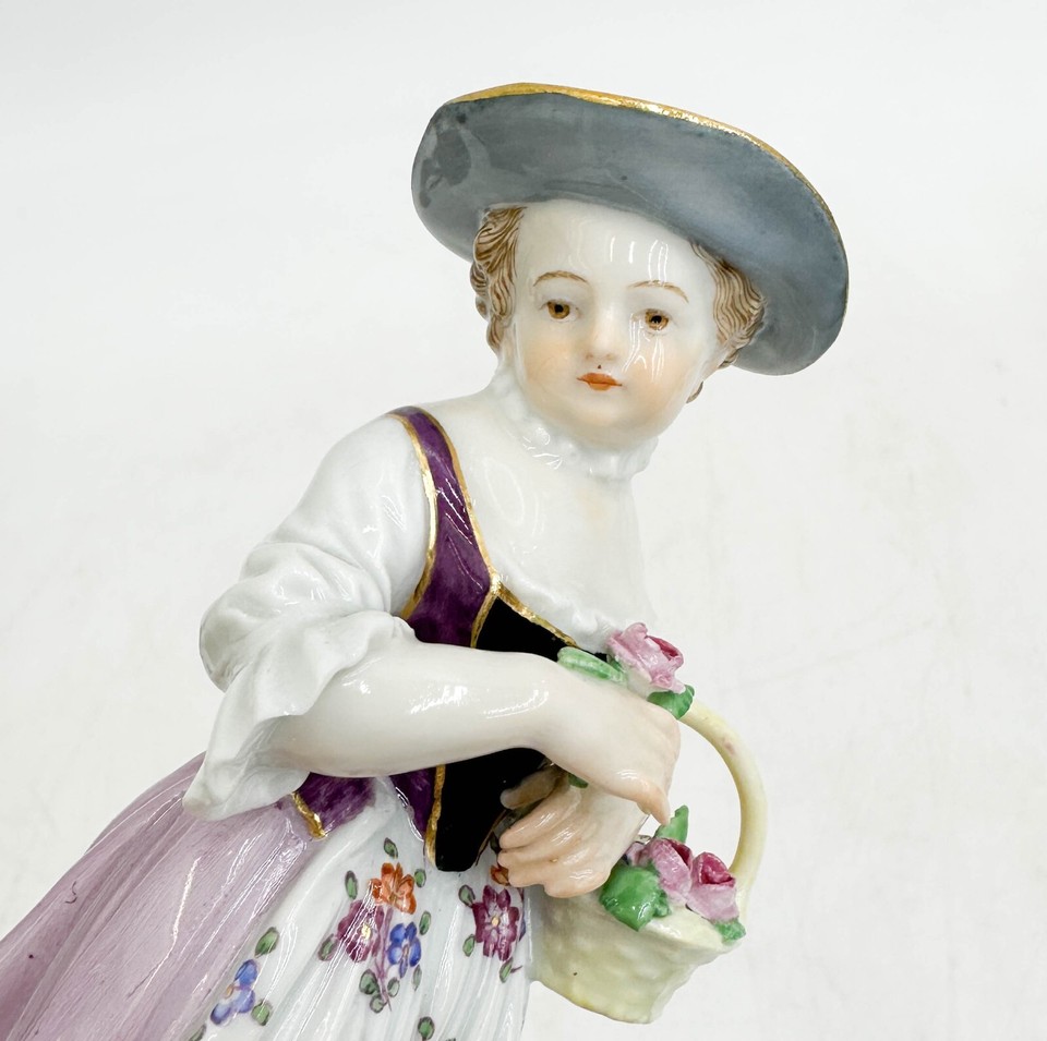 Meissen Germany Porcelain Miniature Figurine Gardener Child w Flower ...