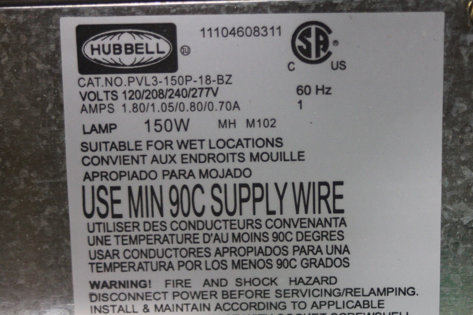 Hubbell PVL3-150P-18-BZ-QSS Perimaliter III Wall Lighting Ballast Mount ...
