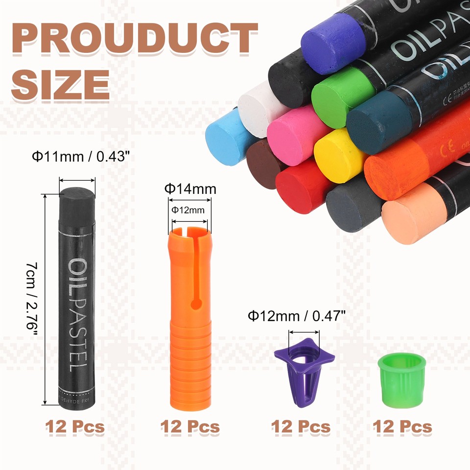 12 Set Oil Pastels, Soft Oil Chalk Pastels with Pen Grip Extender ...