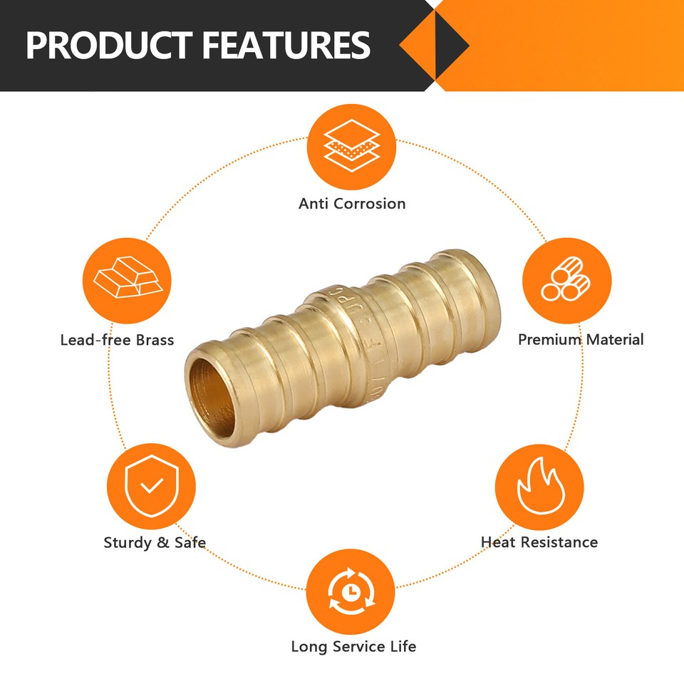 Efield 1/2" Pex × 1/2" Pex -B Straight Coupling Crimp Brass Fittings ...