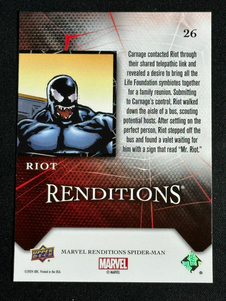2024 Upper Deck Marvel Renditions Spider-Man Riot #26 Venom MCU ...