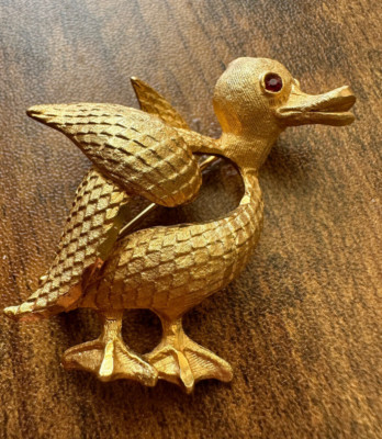 Vintage Signed BSK Duck Brooch Pin Red Rhinestone Eyes Rare | eBay