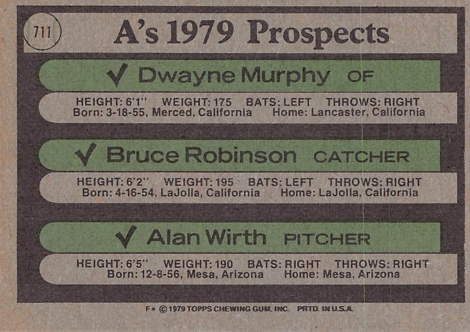 1979 Topps #711 Dwayne Murphy RC/Bruce Robinson RC/Alan Wirth RC p2s-25944 | eBay