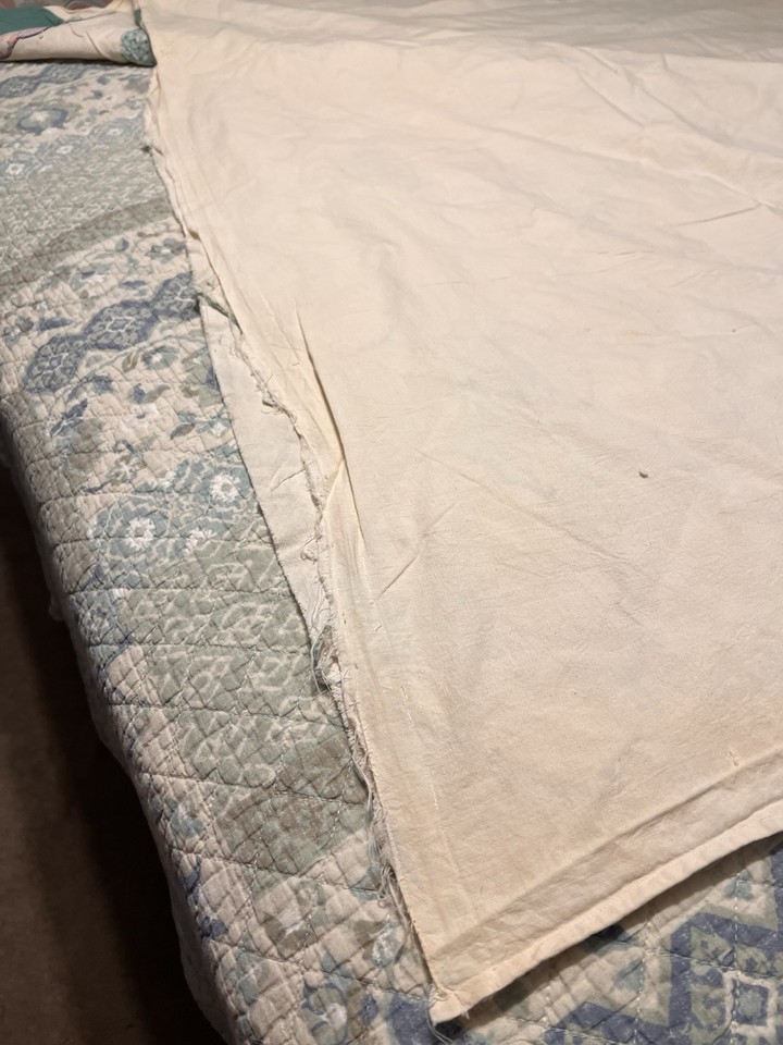 Vintage Hand Appliqué Fan Quilt 74x74 Feedsack Cotton Edge Tear Cottage ...