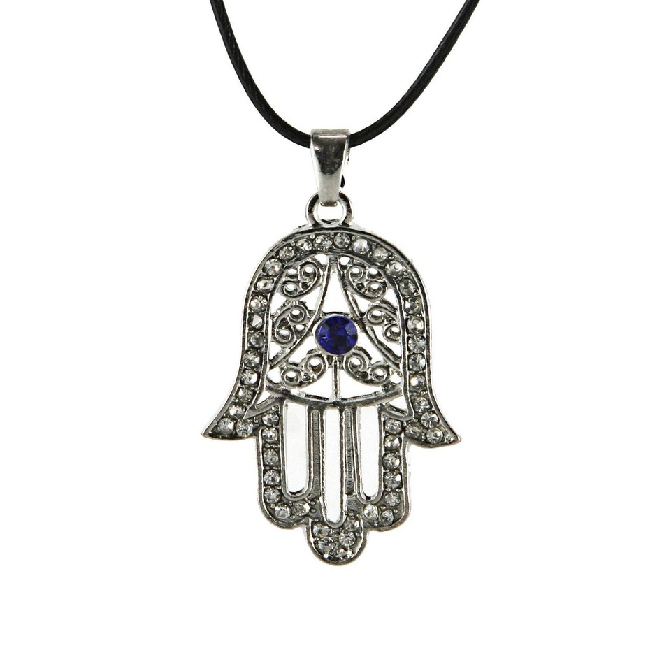 White Hamsa Necklace Hand of God Evil Eye Charm Pendant Jewish Judaica ...