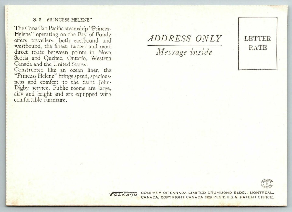 1929 Color Postcard Of Canadian Pacific Steamship Princess Helene Ship ...