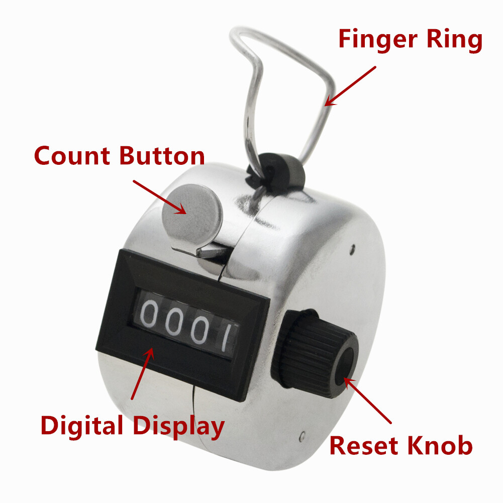 Gogo Desktop Tally Counter Hand Held Clicker 4 DIGIT With Base Silver ...