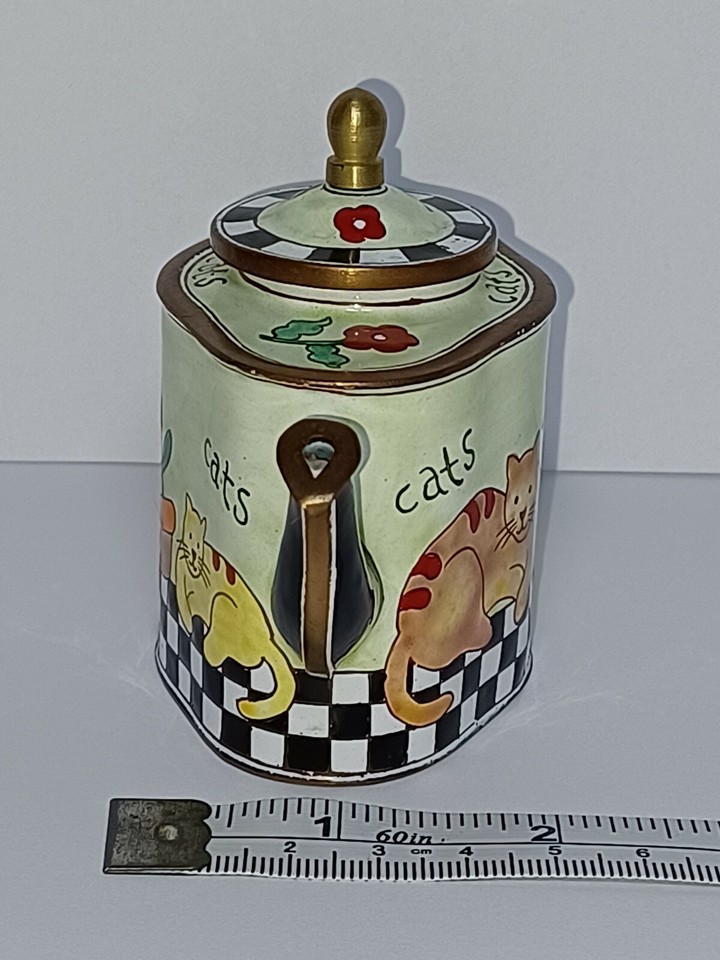 Kelvin Chen Miniature Enamel Teapot Cats Number 1591 Vintage 1999 | eBay