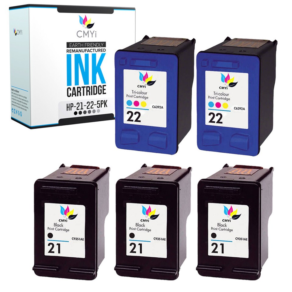 Replacement Black Color Ink Cartridges for HP 21 22 Tri-Color Cartridge ...