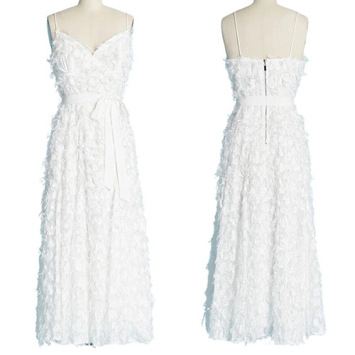 Modcloth Dress Womens Size 2 White Midi V-Neck Textured Bridal Wedding ...
