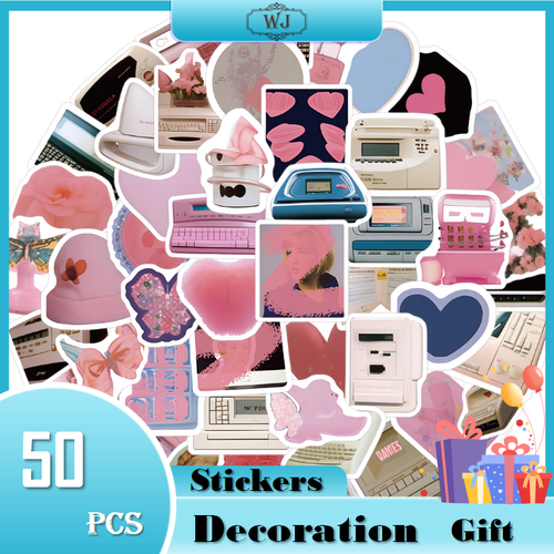 50pcs Pink INS Retro Style Telephone Stickers Decal Waterproof ...
