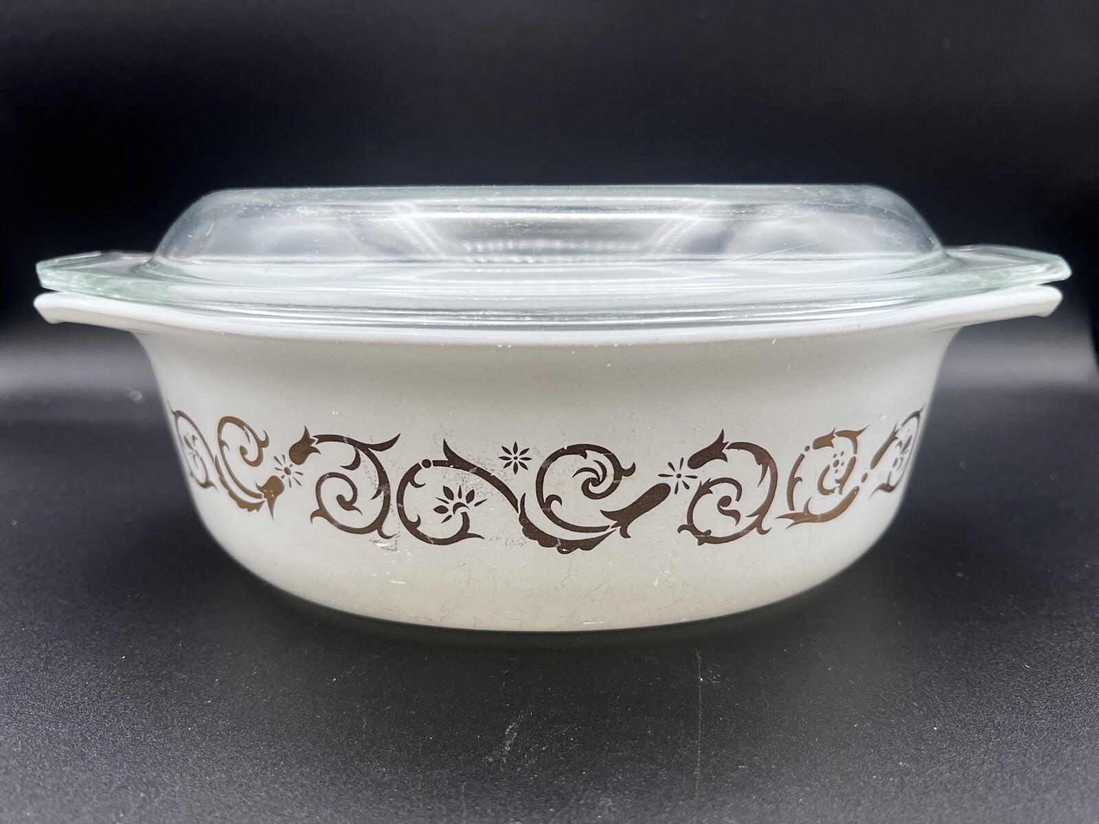 VTG Pyrex EMPIRE SCROLL 1 1/2 Qt Oval Casserole With Clear Pyrex Lid | eBay