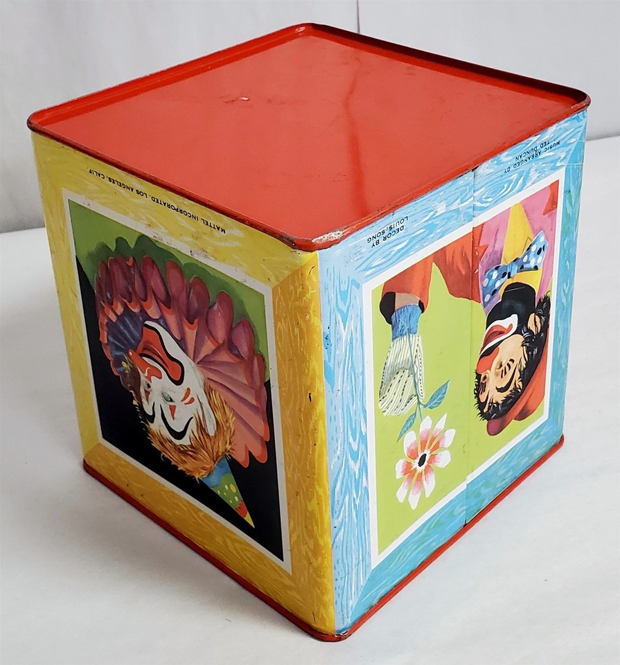 R-601 VINTAGE 1950'S MATTEL CLOWN JACK-IN-THE-BOX TIN MUSICAL TOY ...