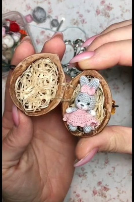 Mini Crochet Bunny in Walnut Shell • Micro Amigurumi • Tiny Handmade ...