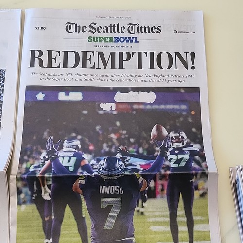 Seattle Times Super Bowl LX Seahawks Champions Newspaper February 9 ...
