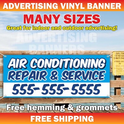 AIR CONDITIONING SERVICE Advertising Banner Vinyl Mesh Sign REPAIR ...
