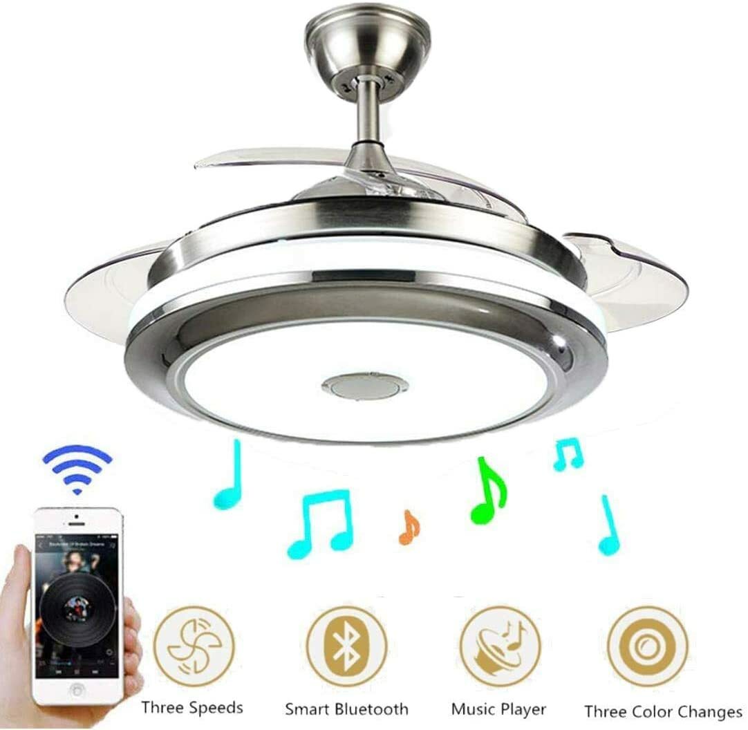 36"/42"Invisible Chandeliers Bluetooth Ceiling Fans LED Light Music ...