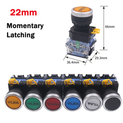 22mm Flat Head Push Button Switches Momentary Latching Normally Open ...