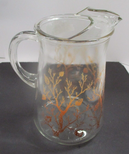 Vintage Libbey Fall Autumn Pitcher Brown Bronze leaves Trees 9.25" MCM ...