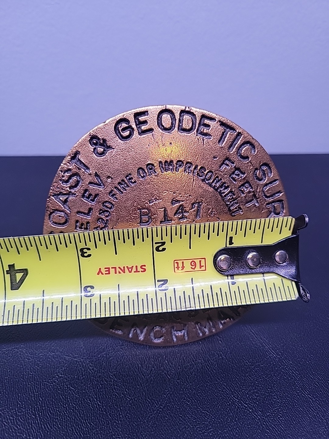 Brass U.S. Coast & Geodetic Survey Bench Mark B147 1946, Marker With ...