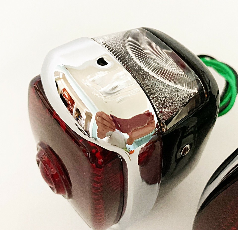 1 Pair 1937-38 Chevy Tail Lights, Black with Chrome Bezels- (L/H & R/H ...